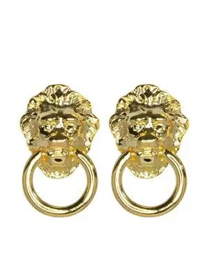 KENNETH JAY LANE Lion Head Door Knocker Earrings - Gold