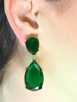 KENNETH JAY LANE Emerald Drop Earrings