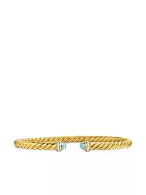 David Yurman 18k Yellow Cablespira® Diamond And Aquamarine Bangle - Gold