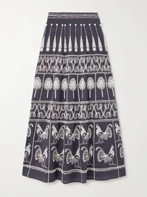 EMPORIO SIRENUSE Camille Embroidered Maxi Skirt - Blue