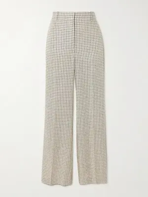 Theory Checked Linen-blend Wide-leg Pants