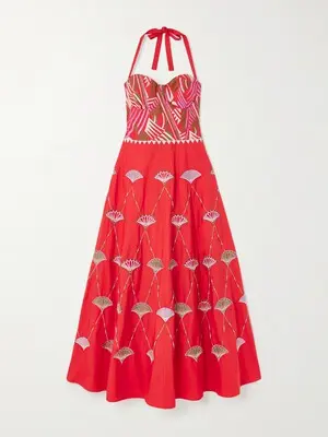 EMPORIO SIRENUSE Lotty Halterneck Midi Dress - Red