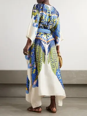 La DoubleJ Belted Printed Silk-twill Kaftan
