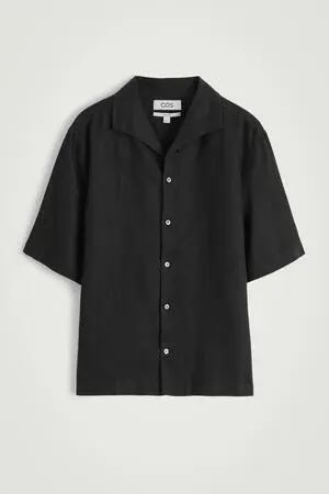 Cos Linen Short-sleeved Shirt - Black