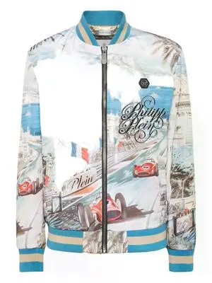Philipp Plein Monaco Cote D'azur Satin Bomber Jacket - White
