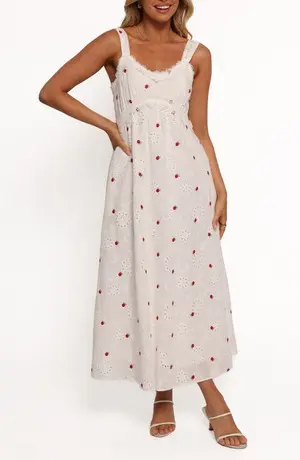 PETAL & PUP Salli Eyelet Embroidered Sundress - White/ Red