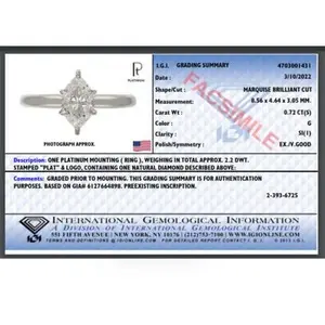 BLISS DIAMOND 0.72ct Marquise Cut Natural Certified Diamond Solitaire Engagement Ring