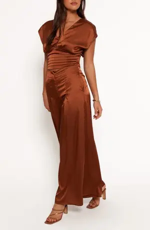 PETAL & PUP Cassie Satin Short Sleeve Top & Wide Leg Pants Set