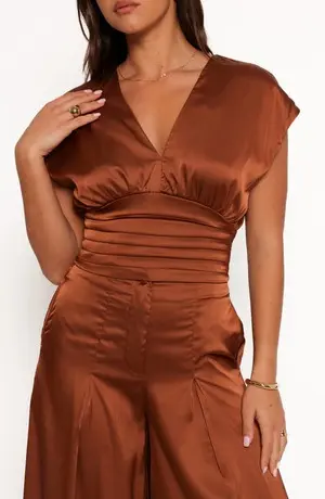 PETAL & PUP Cassie Satin Short Sleeve Top & Wide Leg Pants Set