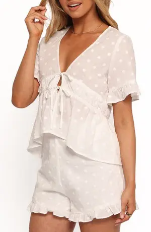 PETAL & PUP Carlen Clip Dot Tie-front Cotton Shorts