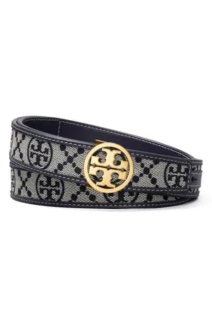 Tory Burch Miller T Monogram Jacquard & Leather Belt - Tory Navy