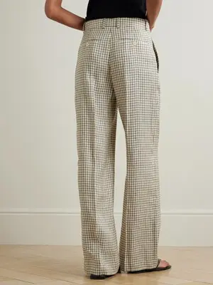 Theory Checked Linen-blend Wide-leg Pants