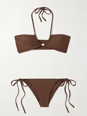 SARA CRISTINA Bahia Pearl-embellished Bikini - Brown