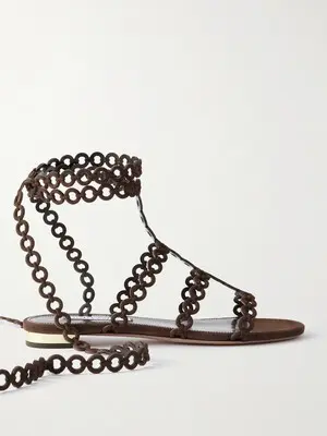 AQUAZZURA Infinity Chain Cutout Suede Sandals - Brown