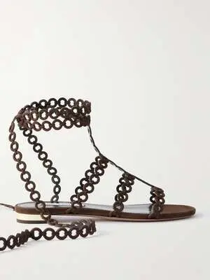 AQUAZZURA Infinity Chain Cutout Suede Sandals - Dark Brown