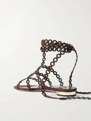 AQUAZZURA Infinity Chain Cutout Suede Sandals - Dark Brown