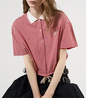 Prada Cotton Striped Cropped Polo Shirt With Embroidered Emblem - Red
