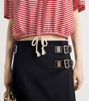 Prada Cotton Striped Cropped Polo Shirt With Embroidered Emblem - Red