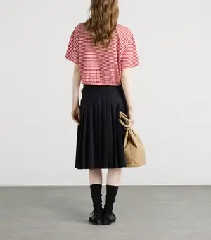 Prada Cotton Striped Cropped Polo Shirt With Embroidered Emblem - Red