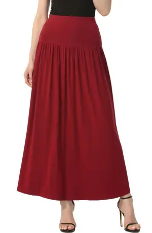 KIMI + KAI Tiered Maxi Skirt - Wine
