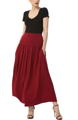 KIMI + KAI Tiered Maxi Skirt - Wine