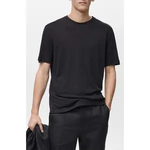 Mango Slim Fit Linen Blend T-shirt Black
