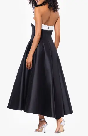 Betsy & Adam Contrast Strapless Mikado Ballgown
