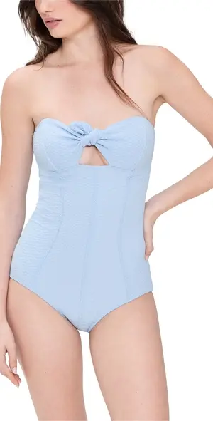 Lisa Marie Fernandez Poppy Bandeau Maillot One Piece - Sea Blue Seersucker