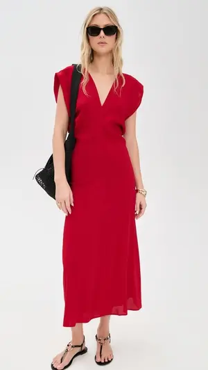 ST. AGNI Plunge Drape Maxi Dress