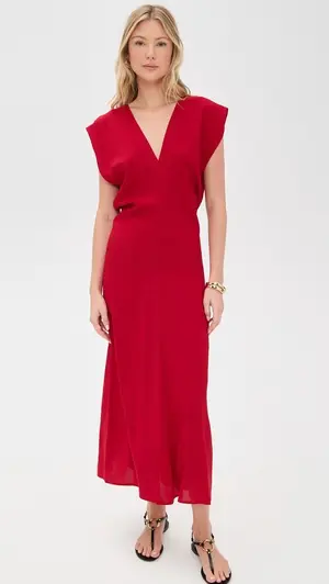 ST. AGNI Plunge Drape Maxi Dress