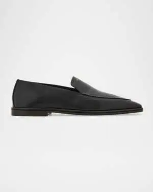 FERRAGAMO Brian Leather Square-Toe Venetian Loafers - Black