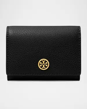 Tory Burch Robinson Flap Leather Card Case - Black