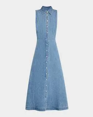 Veronica Beard Fuller Sleeveless Denim Midi Dress - Starlight