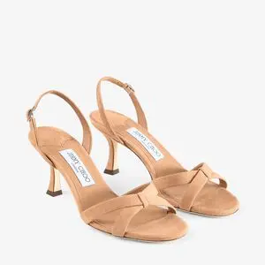 JIMMY CHOO Elsy 70 Suede Crossover Slingback Sandal - Toffee