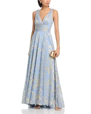 Aqua Crinkle Foil Maxi Dress - Peri / Gold