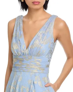 Aqua Crinkle Foil Maxi Dress - Peri / Gold