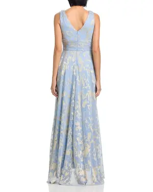 Aqua Crinkle Foil Maxi Dress - Peri / Gold