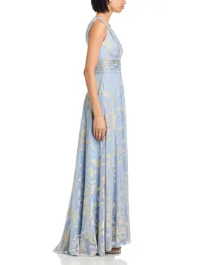 Aqua Crinkle Foil Maxi Dress - Peri / Gold