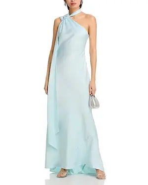 Aqua Long Scarf Bias Cut Gown