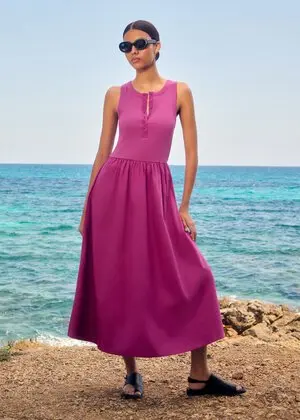 ME+EM Button-front Mixed Media Maxi Dress