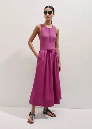 ME+EM Button-front Mixed Media Maxi Dress