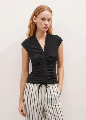 ME+EM Pleat Front V-neck Top