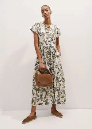 ME+EM Silhouette Print Tiered Maxi Dress - Light Cream/golden Olive/true Blue
