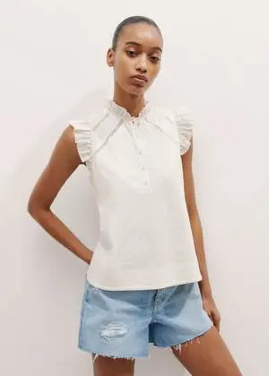 ME+EM Mixed Media Frill Detail Swing Tee