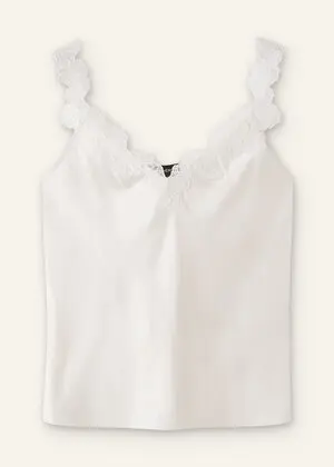 ME+EM Silk And Lace Trimmed Camisole Top - Light Cream