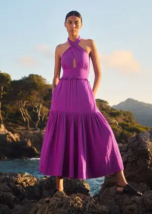 ME+EM Cheesecloth Halterneck Maxi Dress - Iris