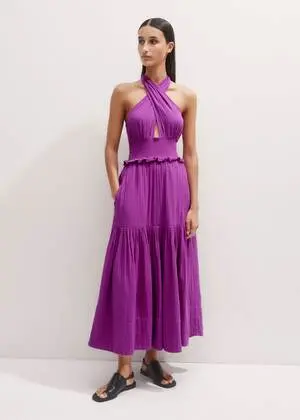 ME+EM Cheesecloth Halterneck Maxi Dress - Iris