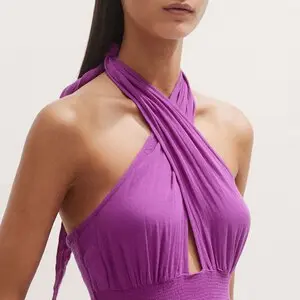 ME+EM Cheesecloth Halterneck Maxi Dress - Iris