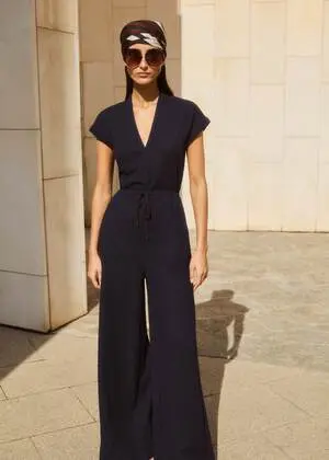 ME+EM Textured Jersey Jumpsuit - Navy