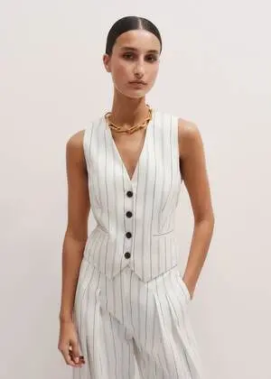ME+EM Striped Tailored Waistcoat - Multi Stripe